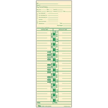 Weekly Time Cards, Green Ink Front, 3.5 x 10.5 Inches, 500-Count ...