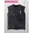 Black Washed Sleeveless Printed Vest, Y2K Streetwear Mens Cotton Muscle ...