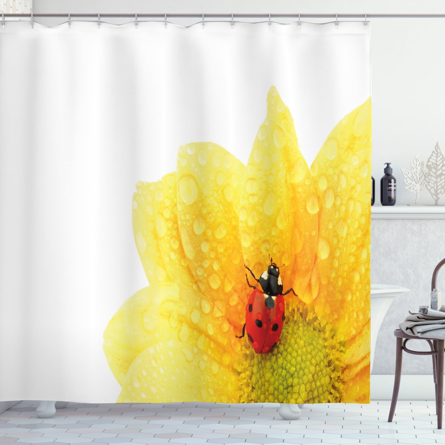 Ambesonne Yellow Flower Shower Curtain, Ladybug, 69"Wx70"L, Yellow ...