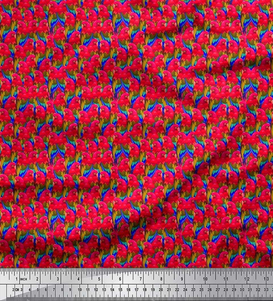Soimoi Crepe Silk Fabric Macaw Parrot Bird Fabric Prints by Yard 42 ...
