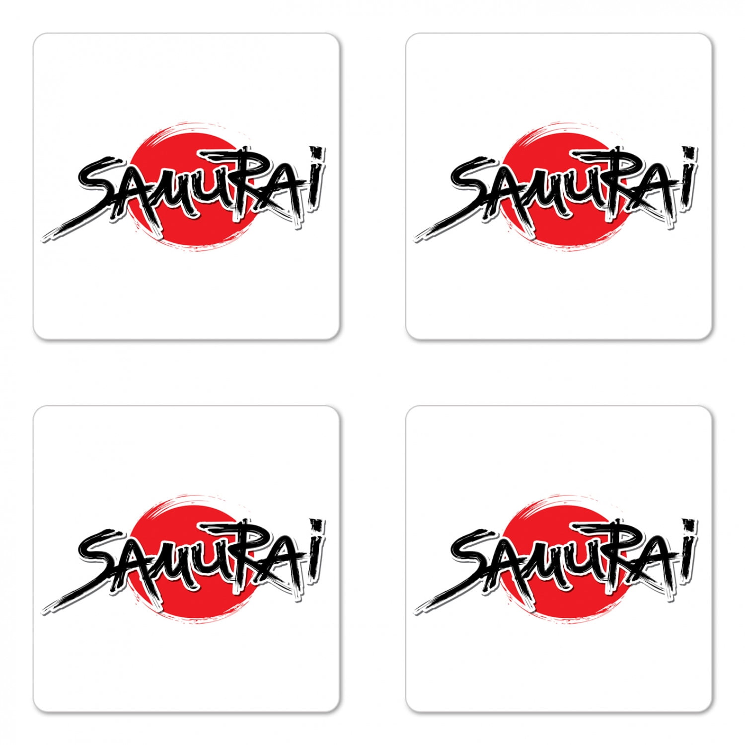 Japanese Coaster Set of 4, Samurai Lettering over Sun Emperor Man Power ...