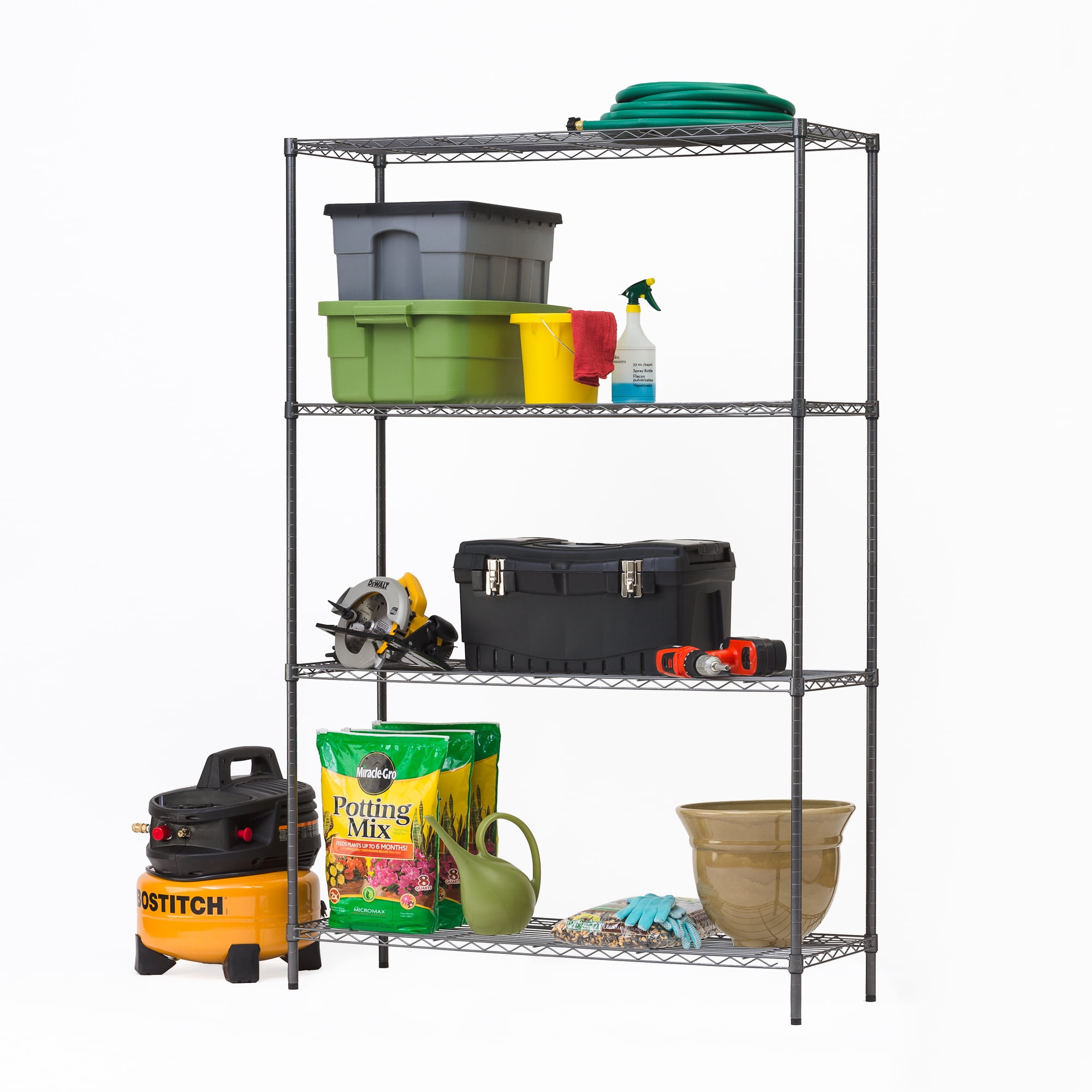 HSS 4 Tier Wire Shelf Unit, Black Anthracite, 18"Dx48"Wx72"H, Capacity ...