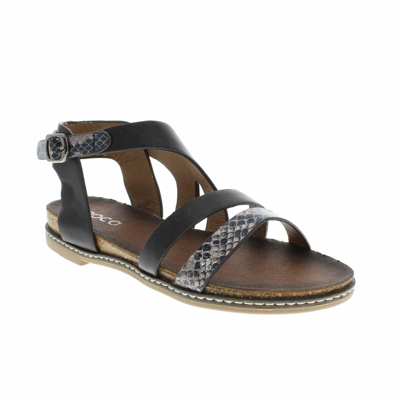 Moca Flat Sandal Women's Casual Faux Leather Snake Print Multi Strap ...