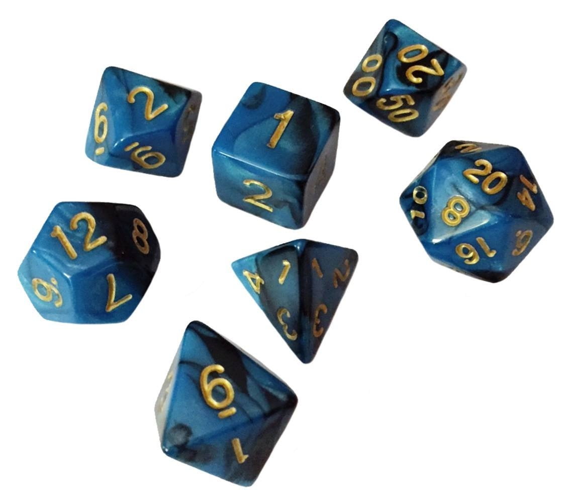 Blue and Black Swirled Color - Pack of 7 Polyhedral Dice (7 Die in Set ...