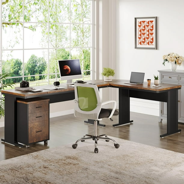 Tribesigns 83 L Shaped Executive Desk Large Office Desk with 3 Drawer Mobile File Cabinet Industrial Corner Computer Desk with Storage Drawers for Home Office Rustic Brown Walmart Business Supplies