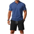 cllios Men's Summer Beach Outfits 2 Piece Casual Textured Henley Shirt ...
