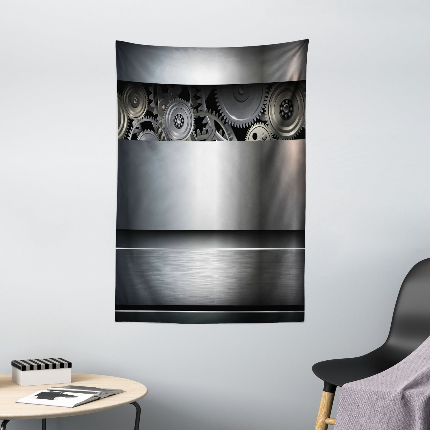 Industrial Decor Wall Hanging Tapestry, Metallic Technological Gears ...