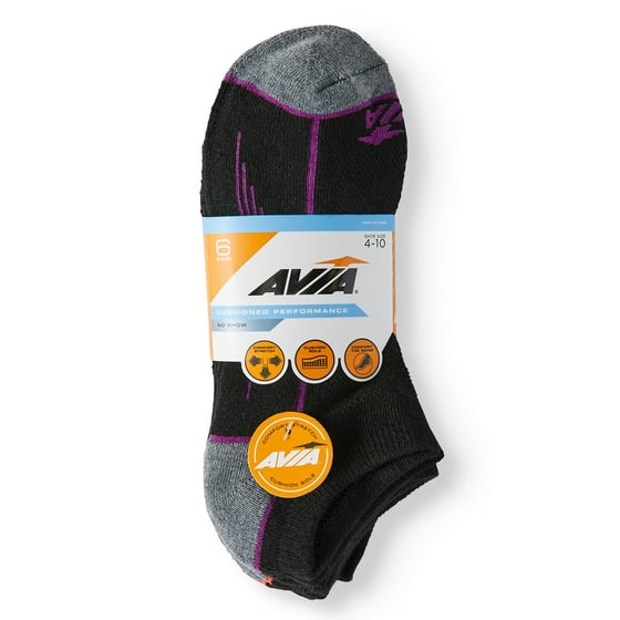 Avia - Ladies Cushioned Performance No Show Socks, 6 Pack - Walmart.com