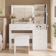 Evangeline 3-piece Vanity Table Set with Tri-Fold Mirror and Stool ...