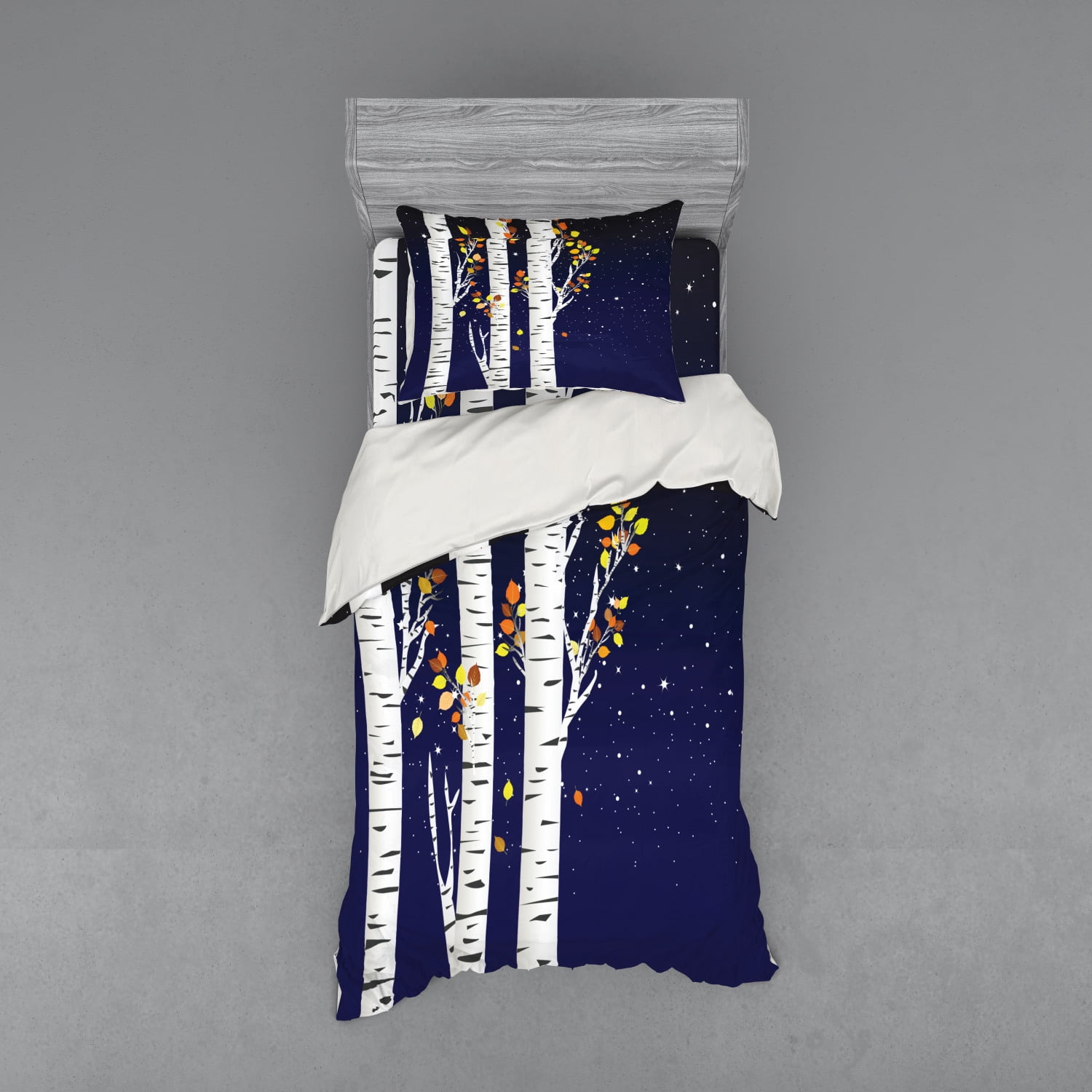 Ambesonne Autumn Bedding Set 3 Pcs, Birch Trees with Foliage, Twin ...
