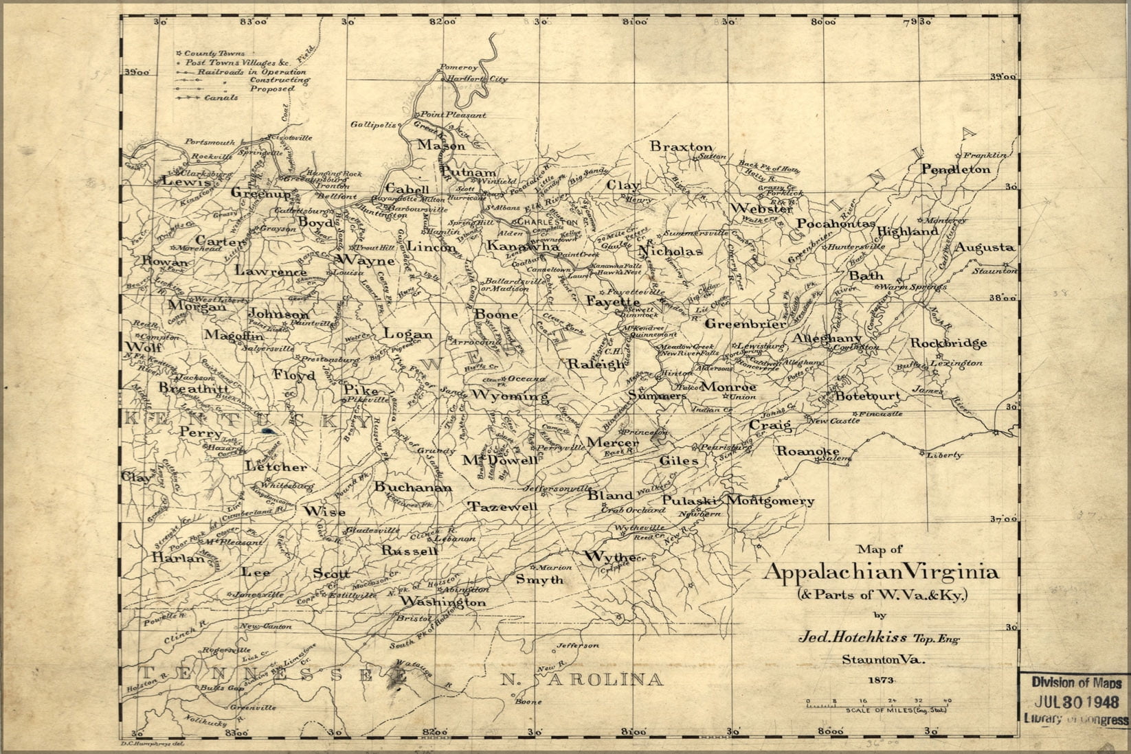 24"x36" Gallery Poster, Map of Appalachian Virginia 1873 - Walmart.com
