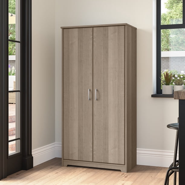 Bush Furniture Cabot Tall Kitchen Pantry Cabinet with Doors in Ash Gray ...