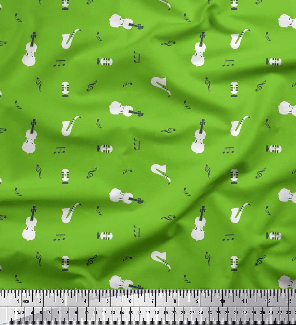 Soimoi Polyester Crepe Fabric Notes,Guitar & Saxophones Musical ...