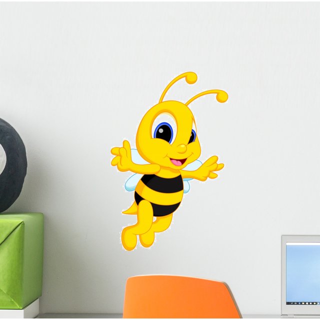 Cute Bee Cartoon Wall Decal by Wallmonkeys Peel and Stick Graphic (12 ...