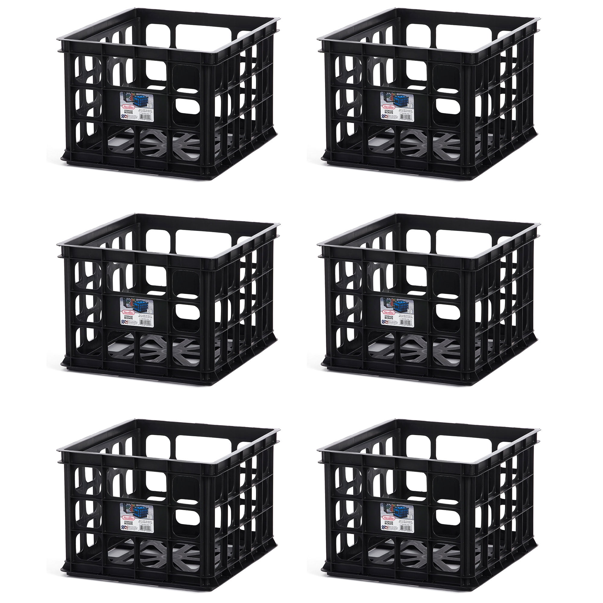 Sterilite Heavy Duty Plastic Black Storage Box Milk Crate (6 Pack ...