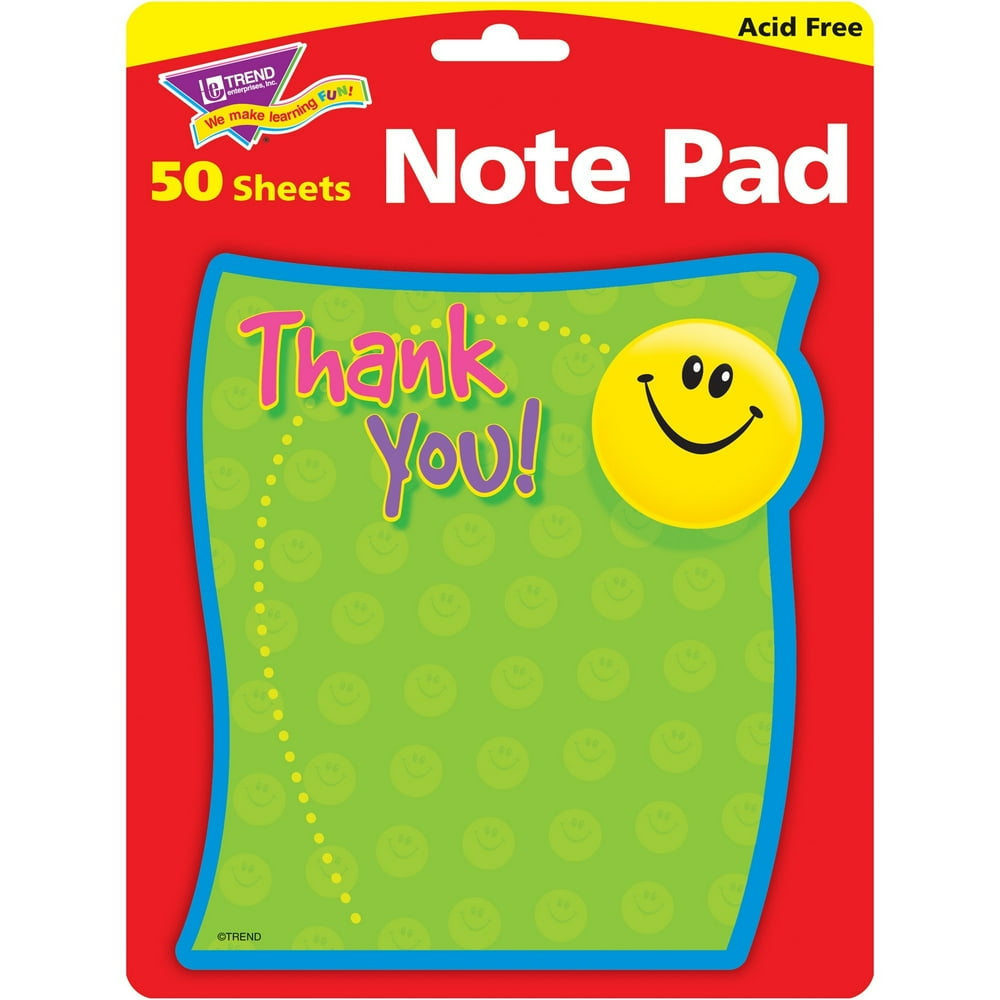 Trend, TEPT72030, Thank You Shaped Note Pad, 1 / Pad - Walmart.com ...