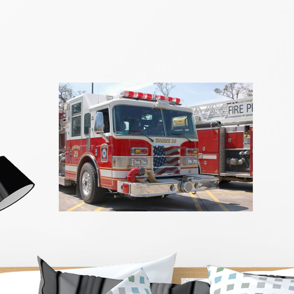Fire Engines Patriotic Grill Wall Mural by Wallmonkeys Peel and Stick ...