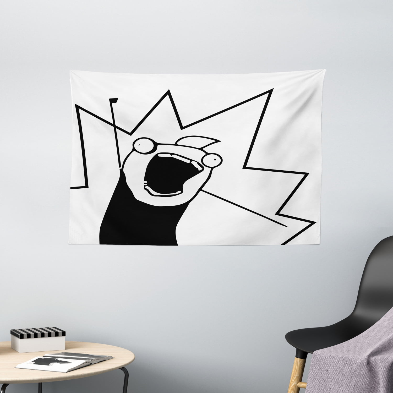 Humor Decor Tapestry, Happy Stick Meme Troll Face Cheerful Expression ...