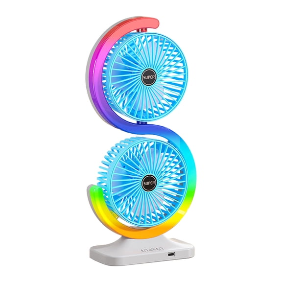 YFGEFTR Dual Head Desktop Silent Fan with Ambient Light, Circulating ...