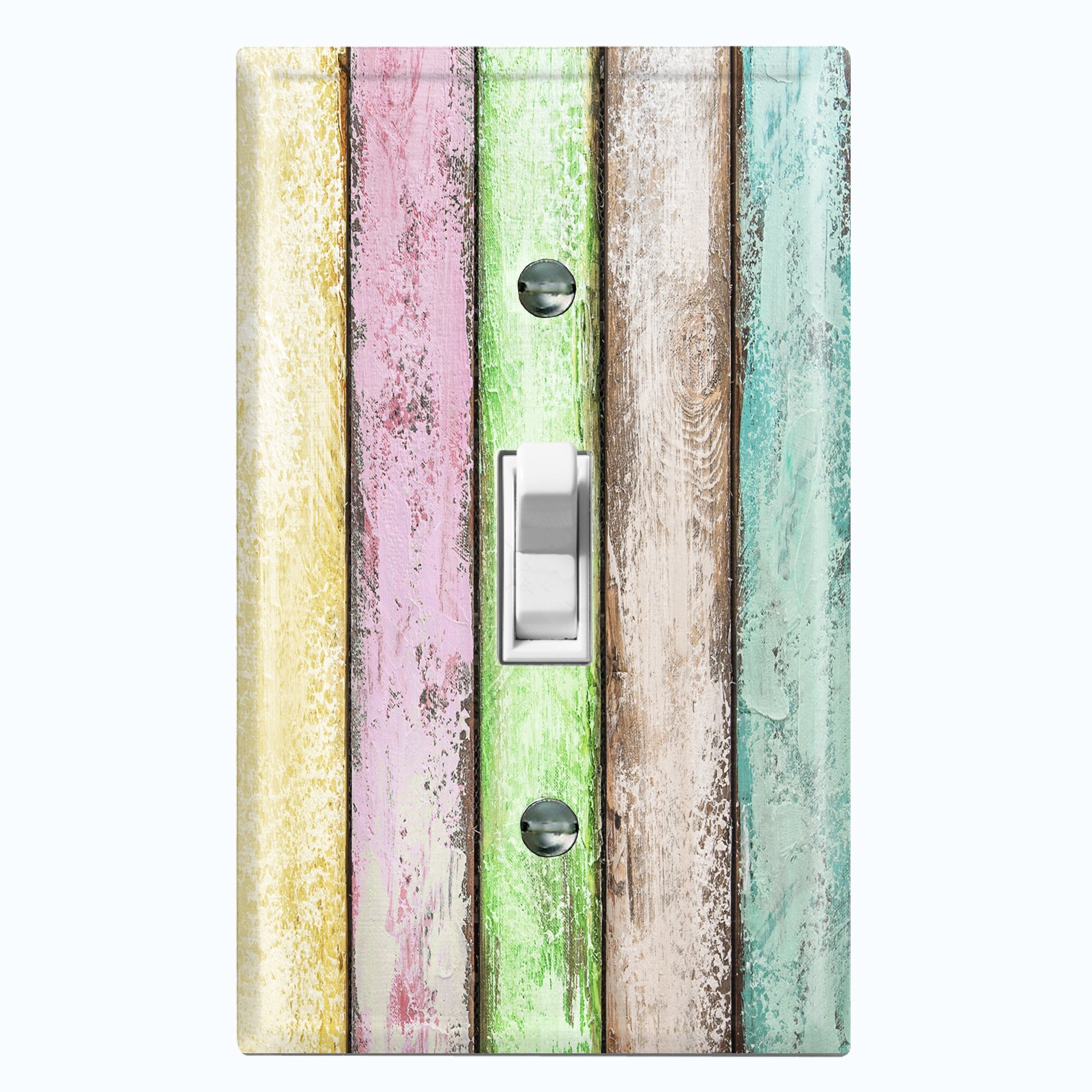 Metal Light Switch Plate Outlet Cover (Image Of Colorful Wooden Fence ...