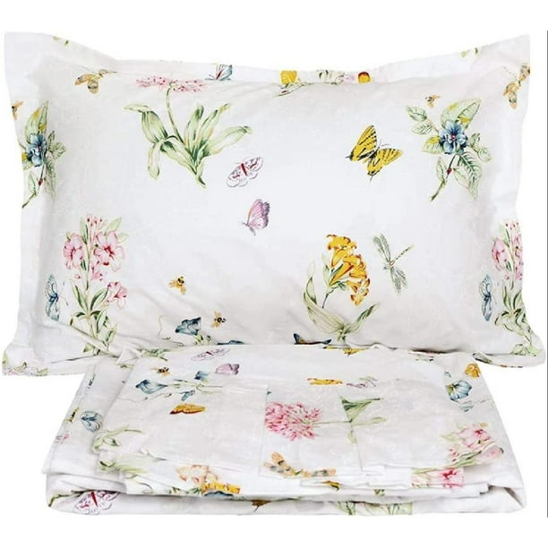 Floral Sheet Set , Cotton 600TC Shabby Floral with Butterfly Pattern ...