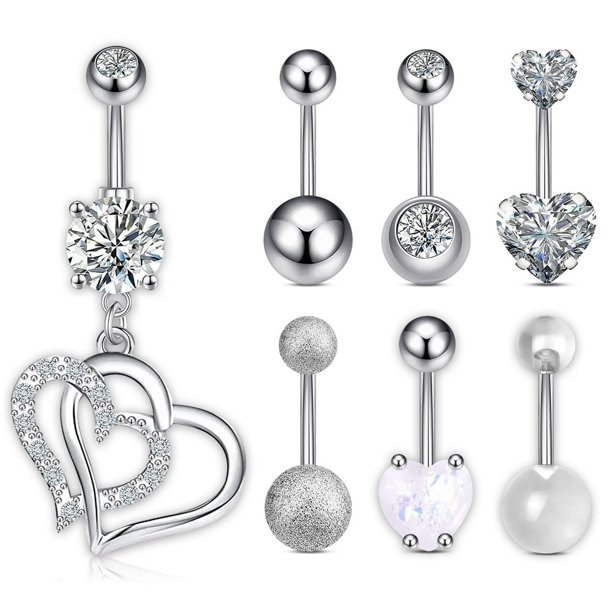 Dsseng 7Pcs Belly Button Ring 14G Shiny Belly Rings Silver Belly Button ...