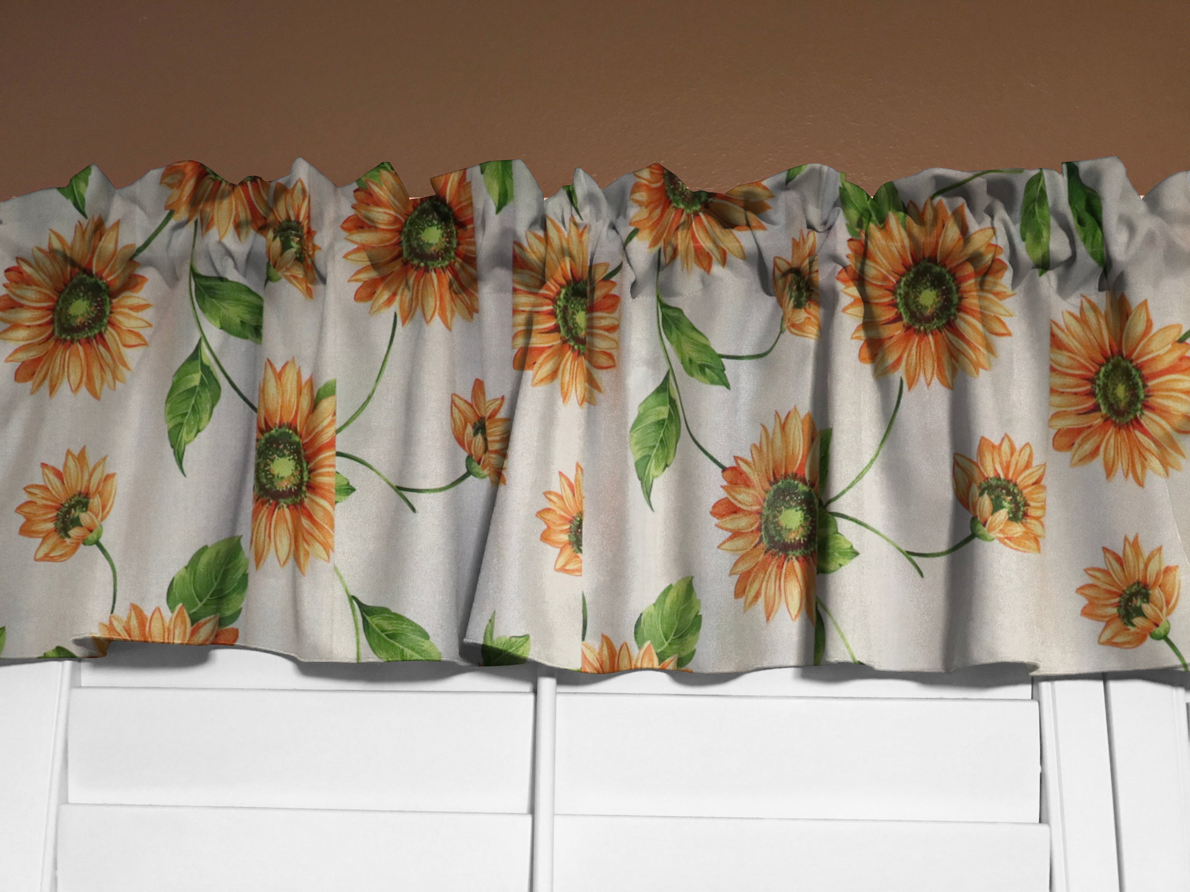 Cotton Window Valance Floral Print 58 Inch Wide Sunflowers on White ...