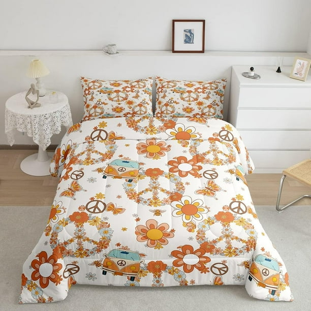 Groovy Comforter Set Queen Size Girls 70s Retro Psychedelic Flower ...