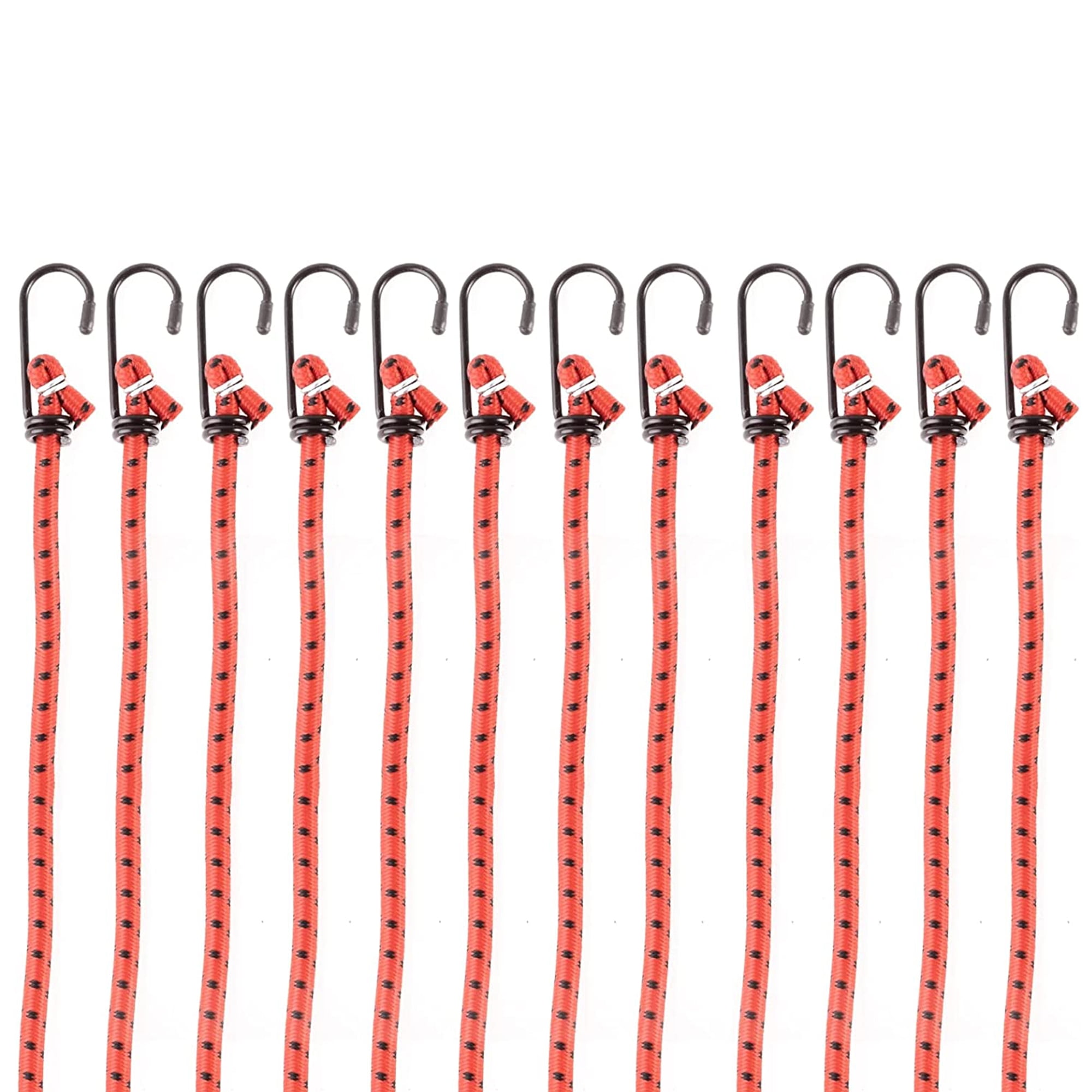 PRETEX Heavy Duty Bungee Cords Elastic Rope Straps with Hooks, Red 12 ...