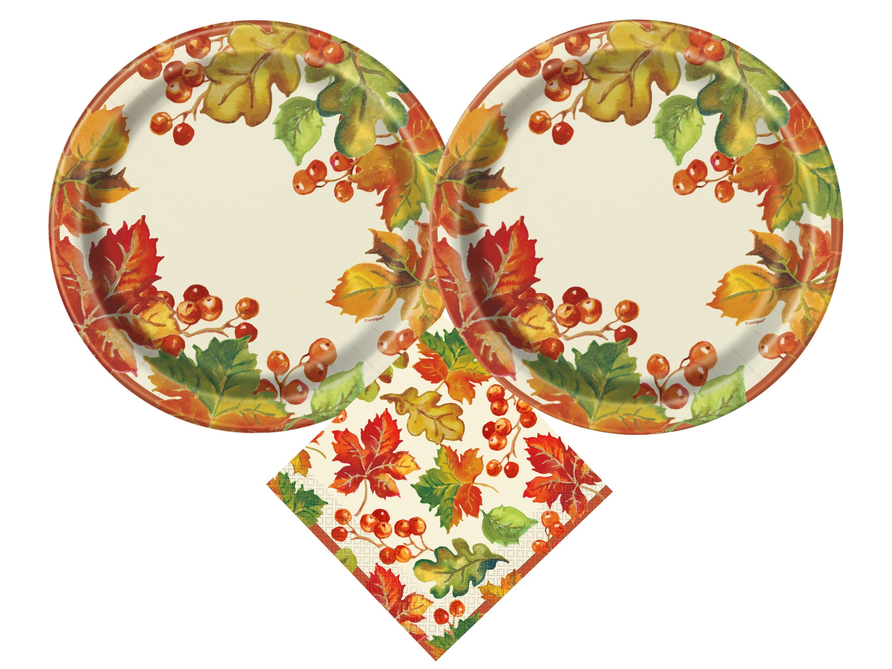 Berries & Leaves Fall Party Supplies Bundle with Plates and Napkins ...