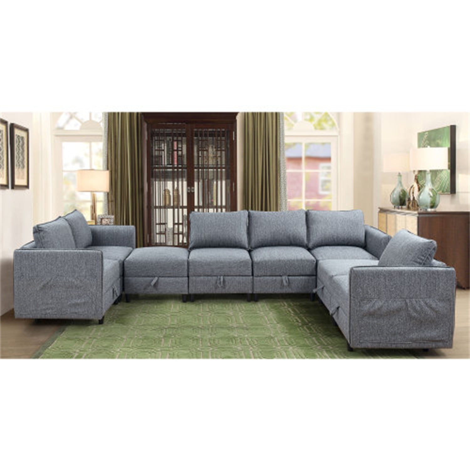 Convertible Sectional Sofa with Ottomans, Modular Sectional Sofa, U ...