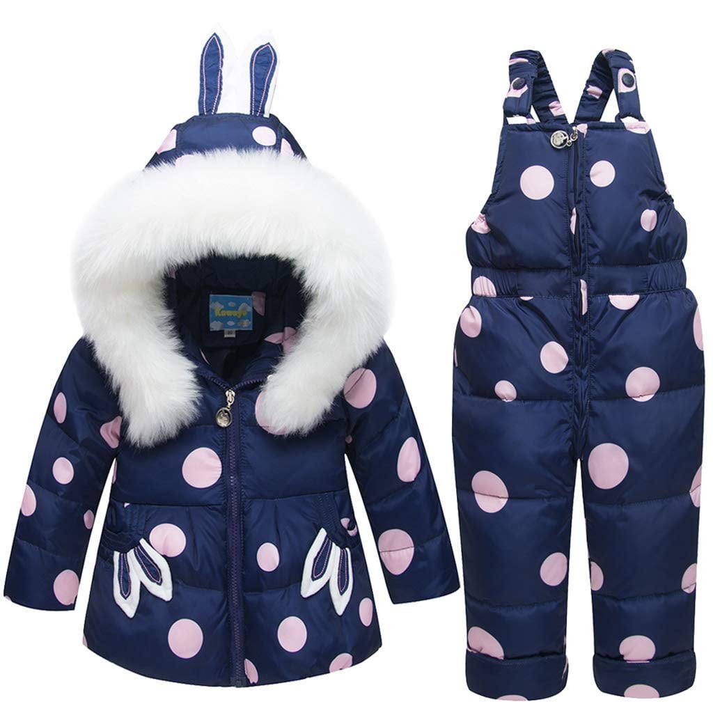 YOUI-GIFTS Baby Girls Snowsuit Toddler Hooded Down Jacket Coat + Snow Pants Kids 2 Pieces Ski ...