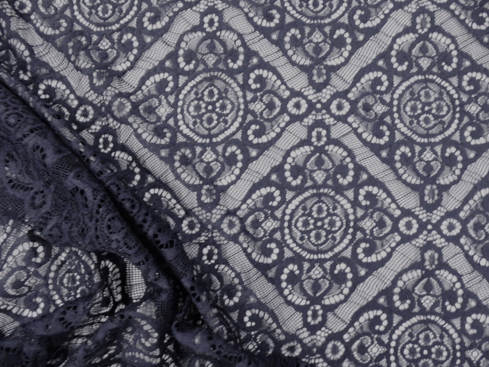Embroidered Stretch Lace Apparel Fabric Sheer Navy Diamond Damask EE305 ...