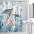 Blue Coastal Ocean Fabric Shower Curtain Sea Turtle Coral Washable ...
