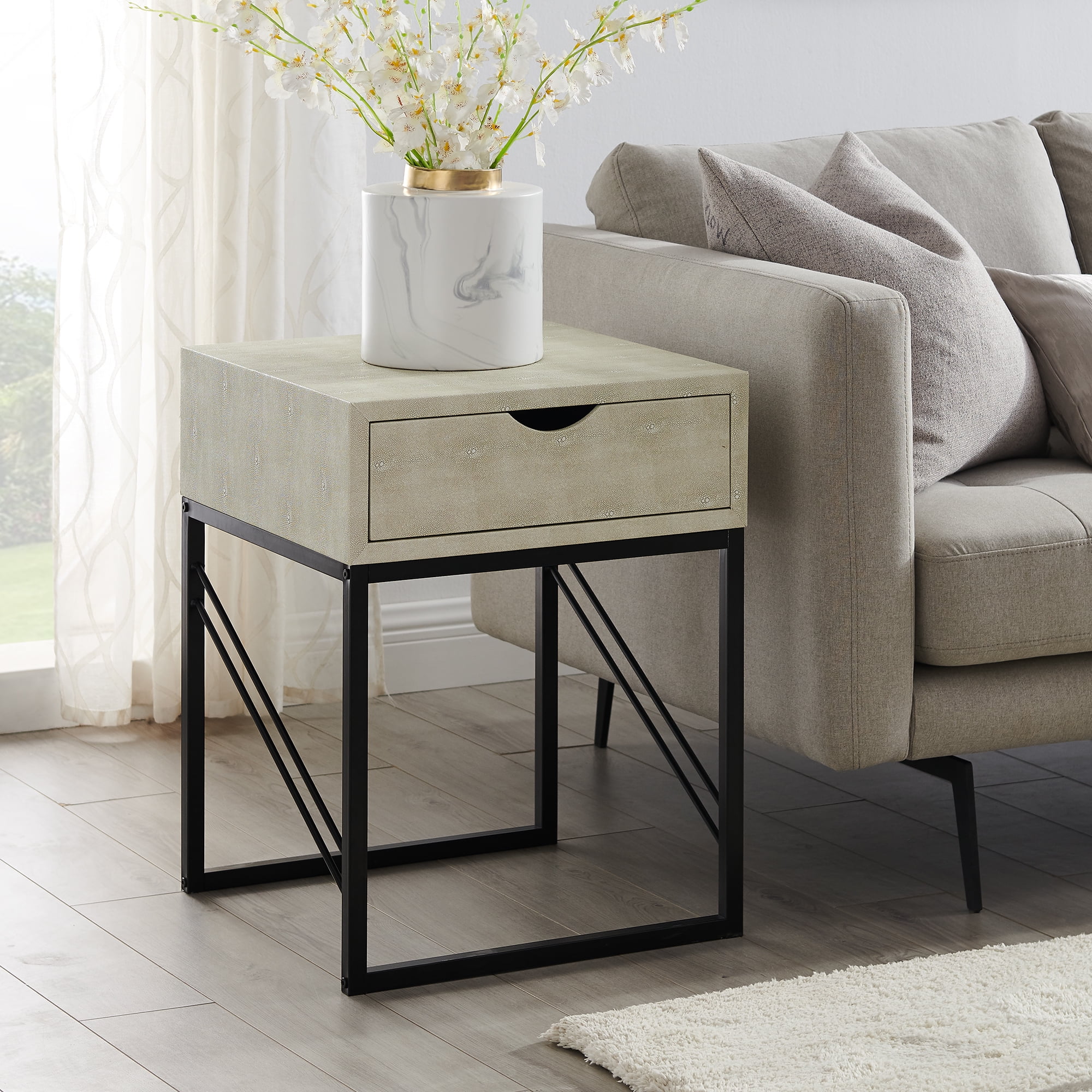 Manor Park Modern Eclectic Faux Shagreen Side Table, Off White ...