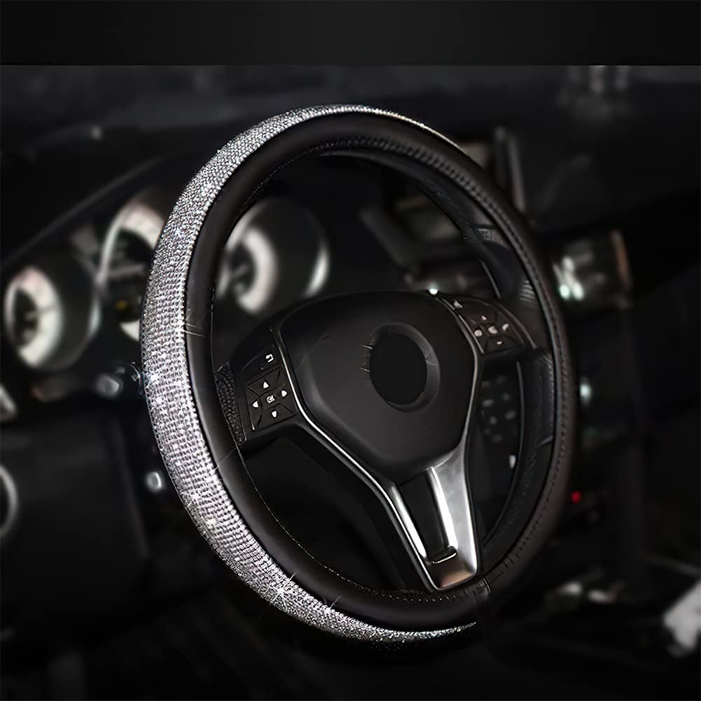 EING Car Steering Wheel Cover with Bling Crystal Diamonds Leather ...