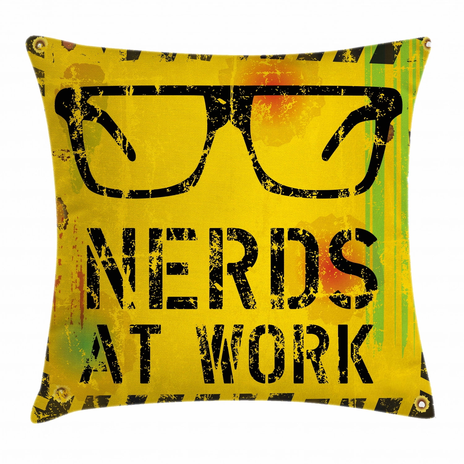 Retro Throw Pillow Cushion Cover, "Nerds at Work" Grunge Fictional Sign ...