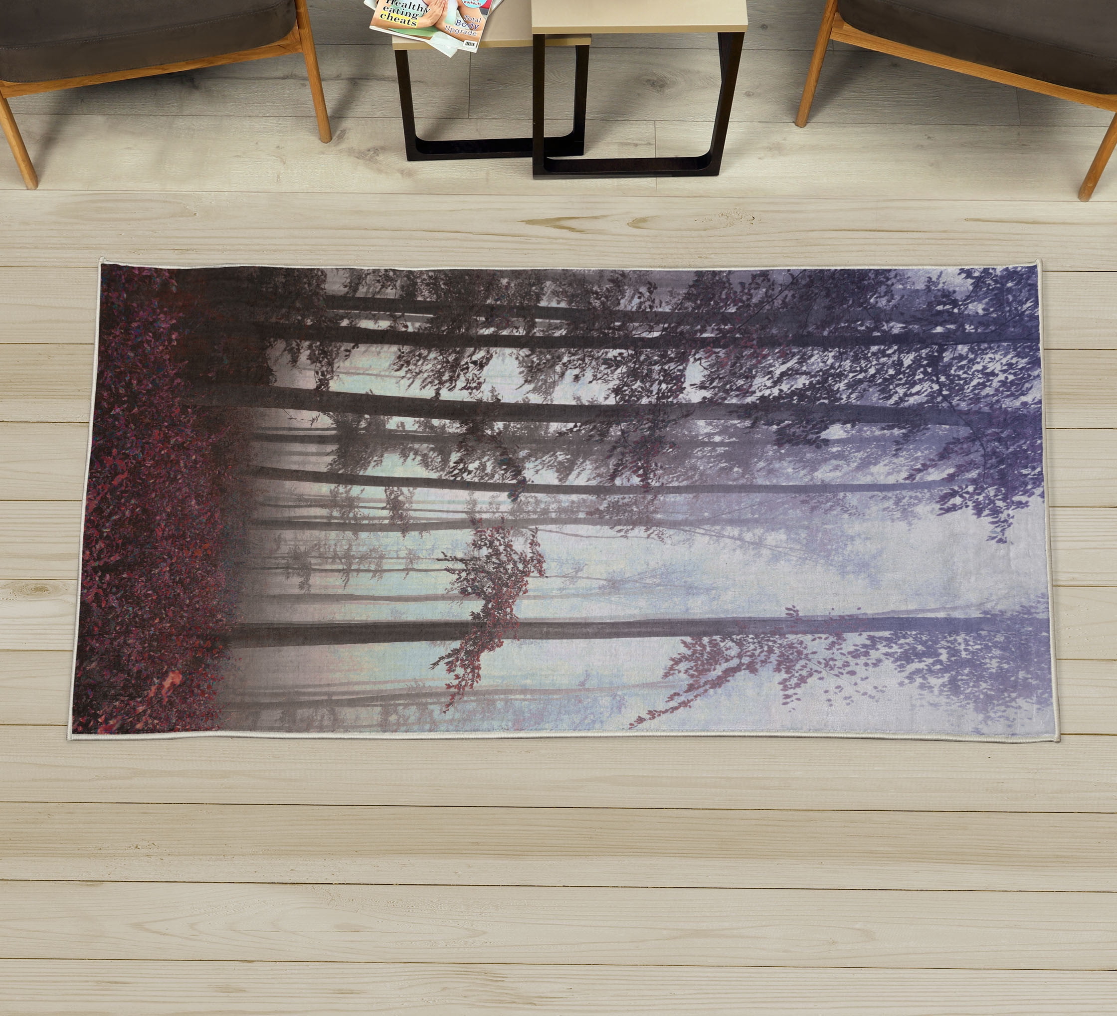 Forest Decorative Rug, Autumn Season Mystic Foggy Fall Nature and ...