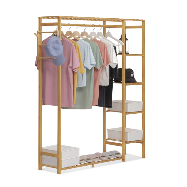 MoNiBloom Bamboo 6 Tiers Modern Closet Organizer Wardrobe, Hat Hooks ...