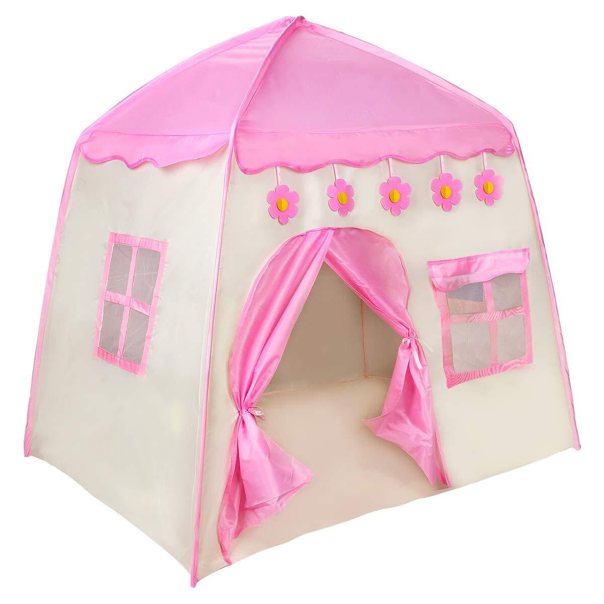 Welltop Girls Play Tent Foldable Large Kids Play House Pink Princess ...