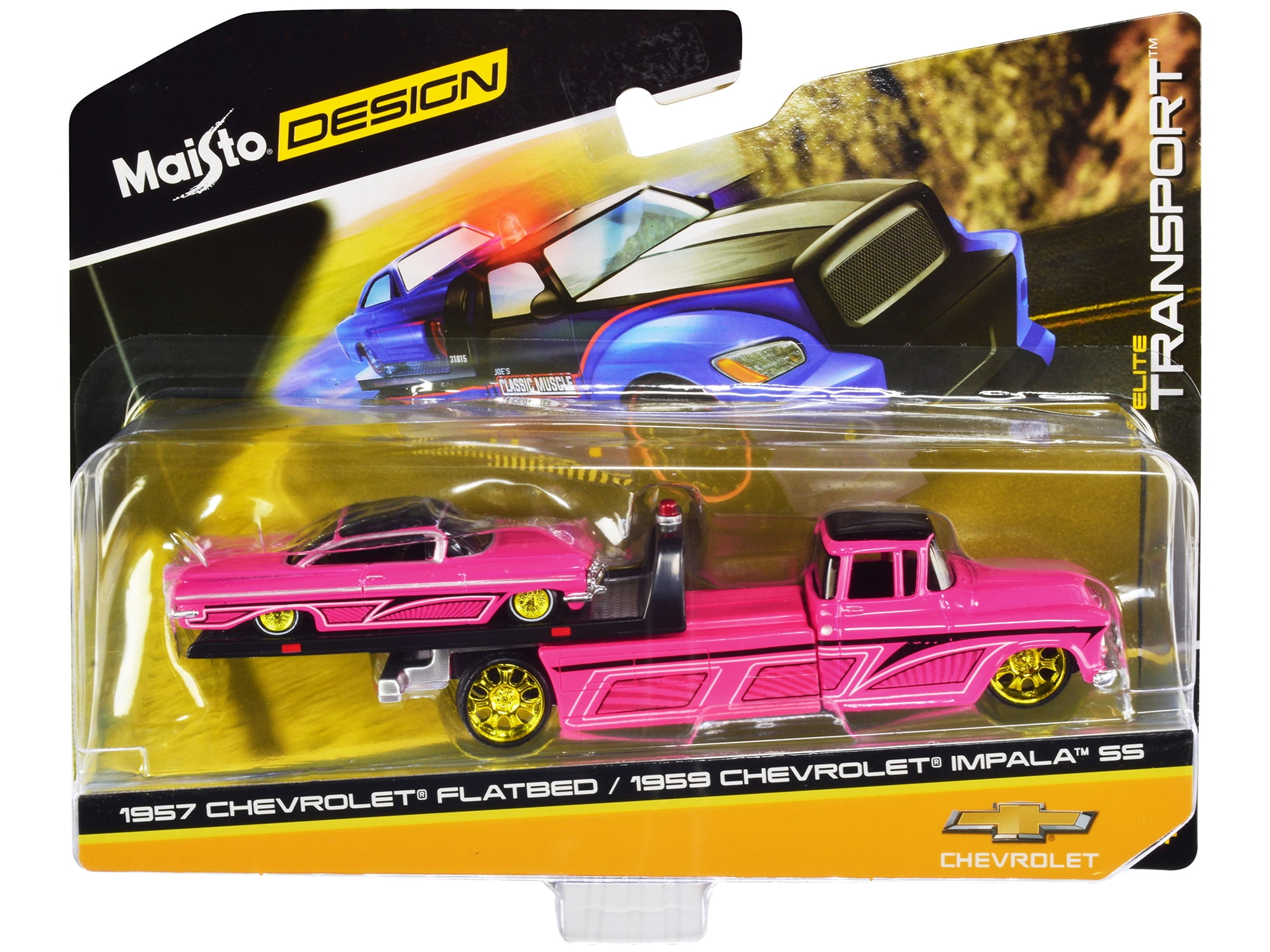 1957 Chevrolet Flatbed Truck and 1959 Chevrolet Impala SS Hot Pink with ...