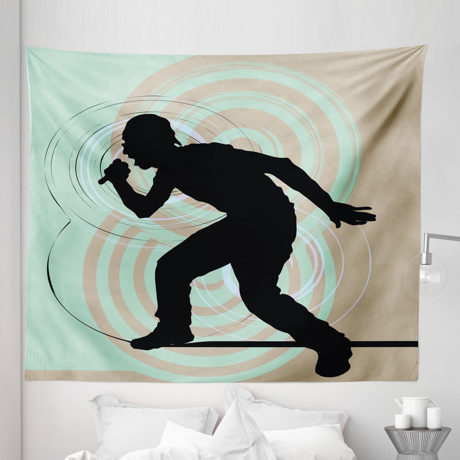 Hip Hop Tapestry, Rap Musician with Microphone Silhouette Singing at ...