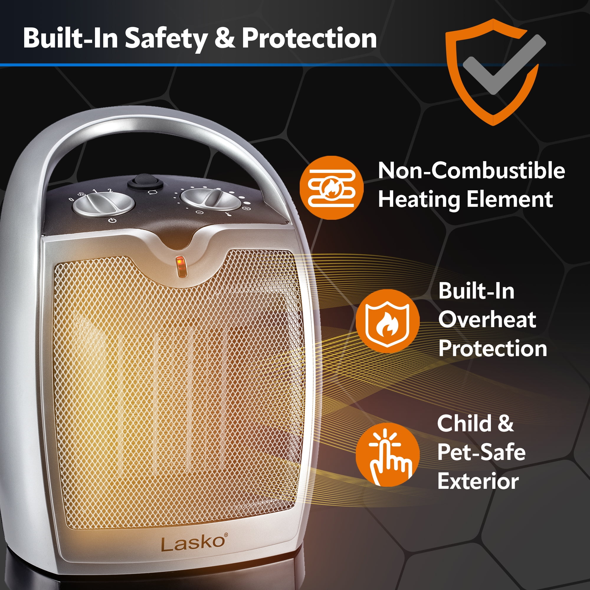 Lasko Oscillating Ceramic Tabletop Electric Space Heater with Adjustable Thermostat, Gray, 5409 ...