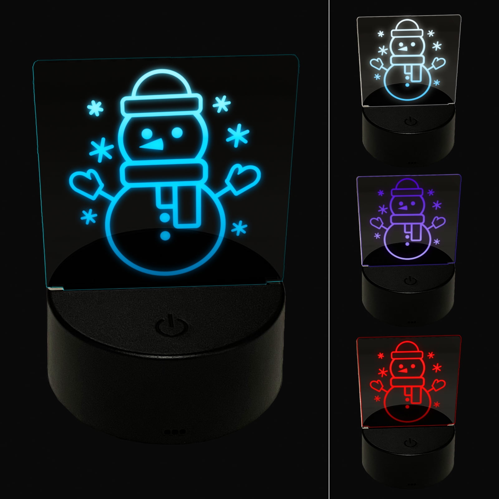 Snowman Hat and Scarf LED Night Light Sign 3D Illusion Desk Nightstand ...
