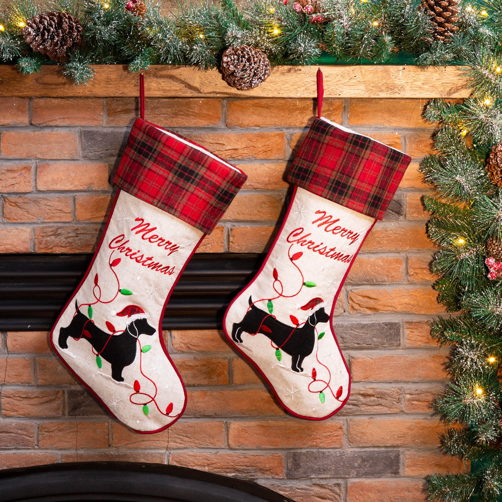 Glitzhome 2Pack 21"L Fabric Christmas Stocking for Family Holiday Xmas ...