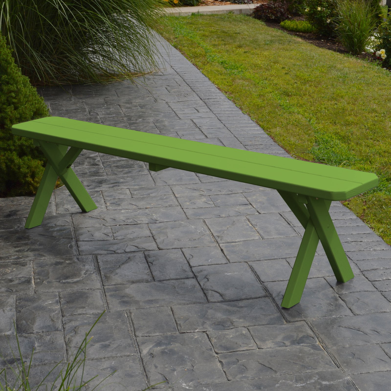 A & L Furniture Yellow Pine Cross Legged Picnic Table with 2 Benches ...