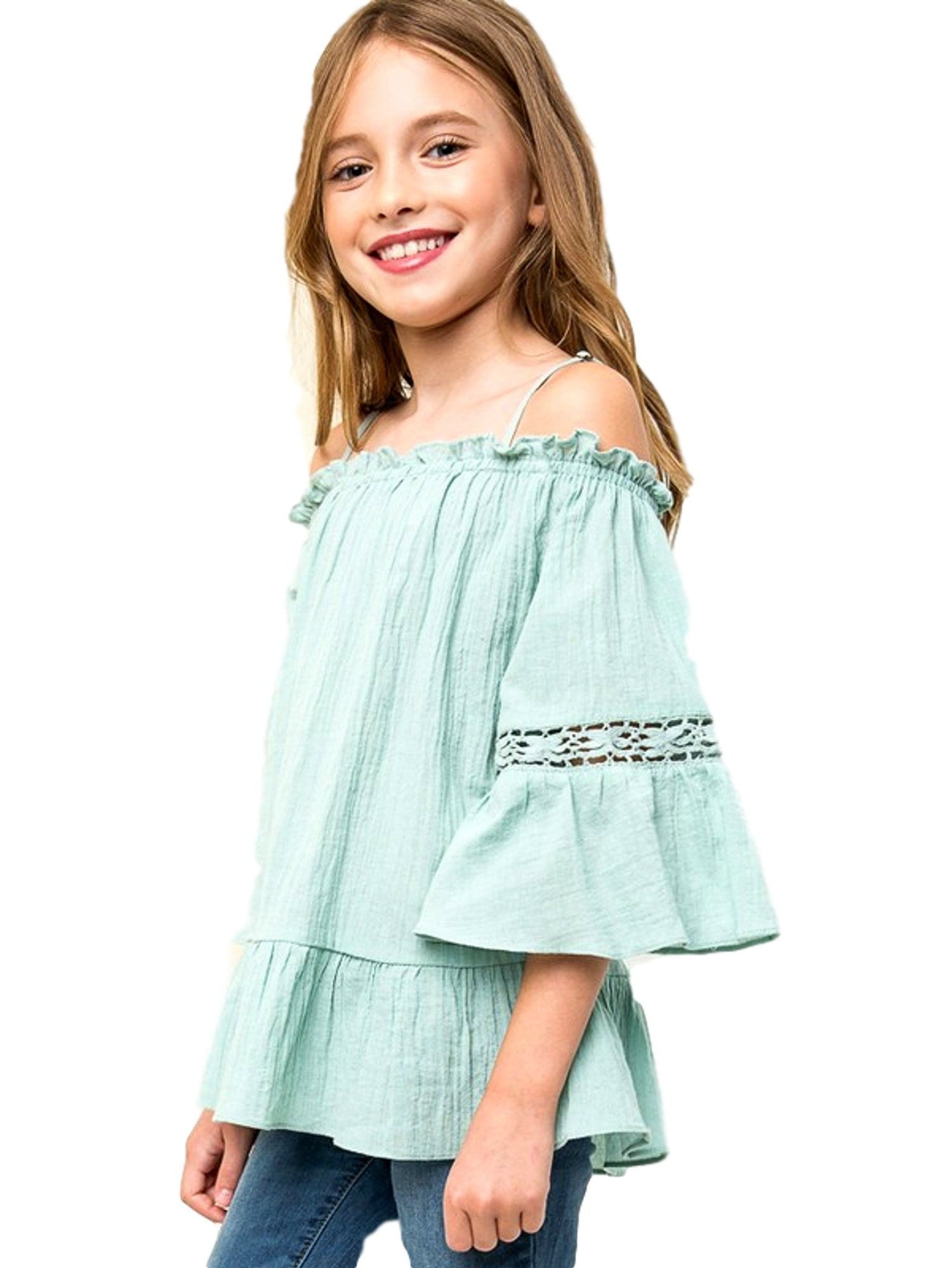 Girls Off Shoulder Tunic, Seafoam - Walmart.com