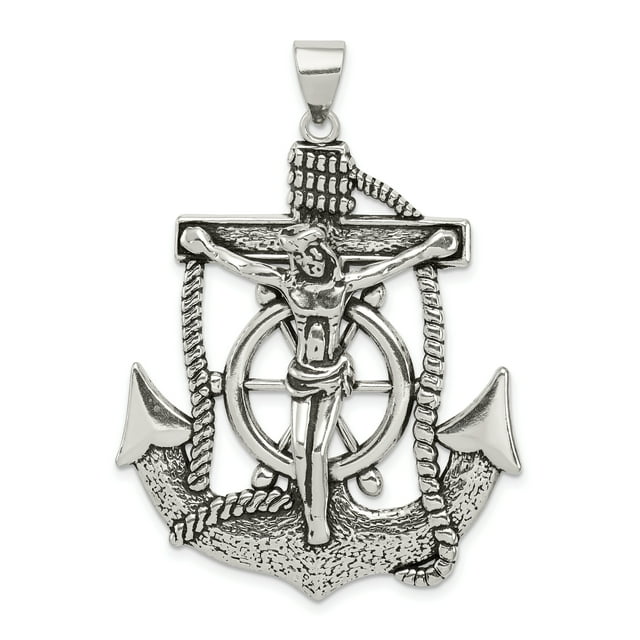 925 Sterling Silver Nautical Anchor Ship Wheel Mariners Cross Religious ...