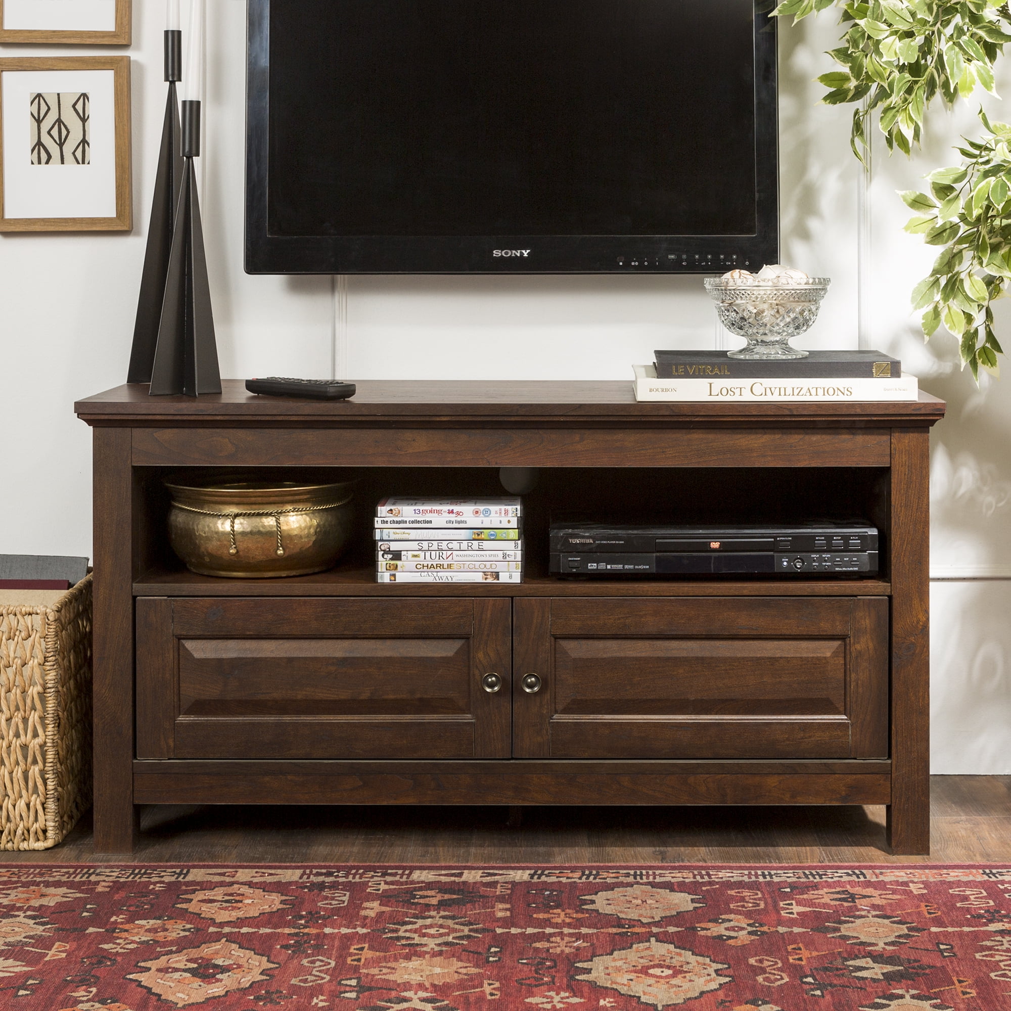 Traditional TV Stand for TVs up to 50", Traditional Brown - Walmart.com