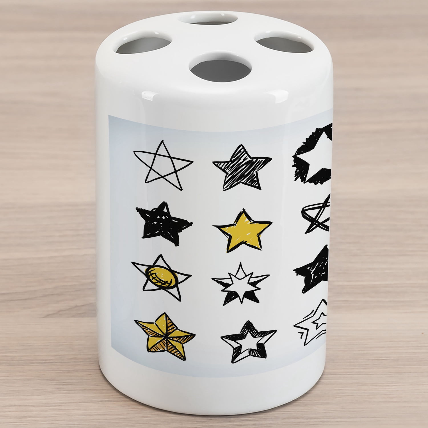 Star Ceramic Toothbrush Holder, 16 Stars Hand Drawn Style Colorful Art ...